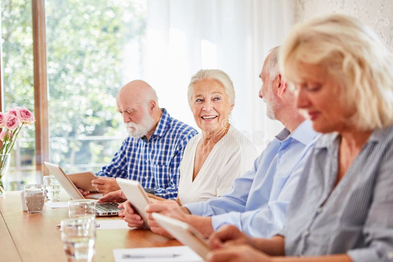 Group of Seniors in Retirement Home in Computer Class Stock Photo ...