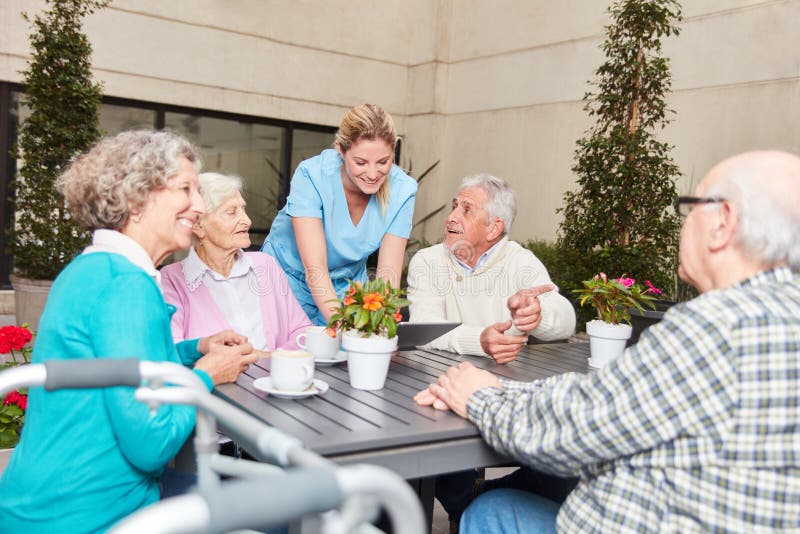 Group of Seniors Talking in Retirement Home Stock Image - Image of home ...