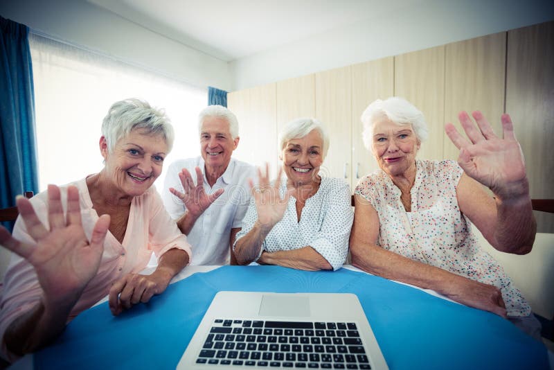 Group of Seniors Using a Computer, View from Webcam Stock Image - Image ...