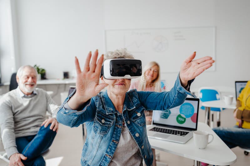 Group of Seniors with VR Goggles on Computer and Technology Education ...