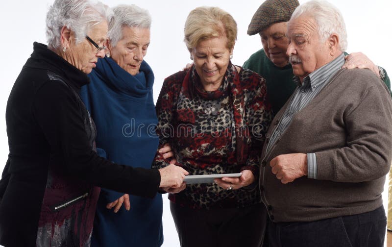 Group of Seniors Whit Table on White Stock Image - Image of bonding ...