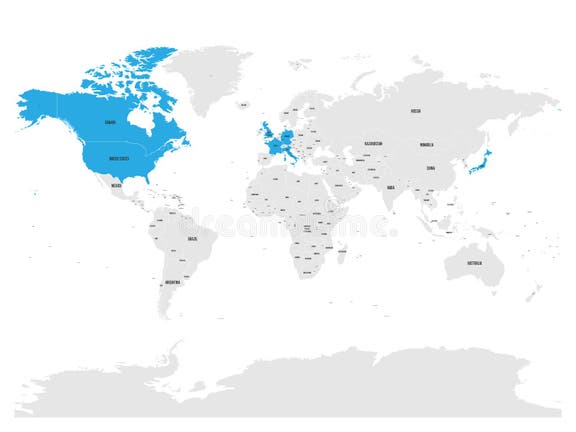 Group of Seven Countries, G7, Highlighted in the World Map. Vector ...