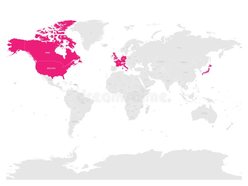 Group of Seven Countries, G7, Highlighted in the World Map. Vector ...