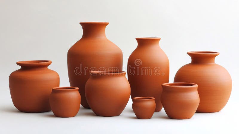 A Group of Seven Terracotta Vases of Varying Sizes Stock Illustration ...