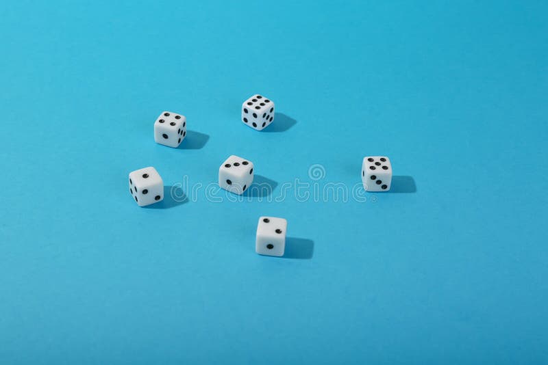Group of Several Dice on Blue Background Stock Image - Image of dice ...