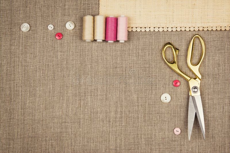 Group of Sewing Objects Lying Flat on a Natural Linen Stock ...