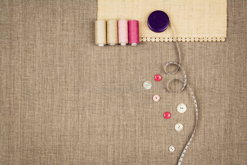 Group of Sewing Objects Lying Flat on a Natural Linen Stock Image ...