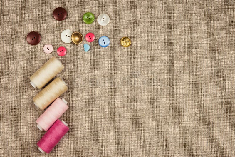 Group of Sewing Objects Lying Flat on a Natural Linen Stock Image ...