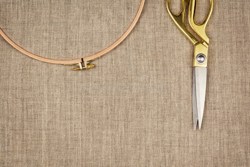 Group of Sewing Objects Lying Flat on a Natural Linen Stock Photo ...