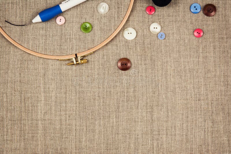 Group of Sewing Objects Lying Flat on a Natural Linen Stock Image ...