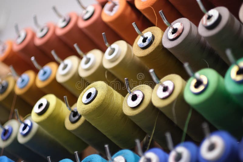 Group of Sewing Threads in Skeins. a Bunch of Large Multicolored Spools ...