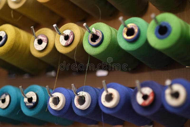 Group of Sewing Threads in Skeins. a Bunch of Large Multicolored Spools ...