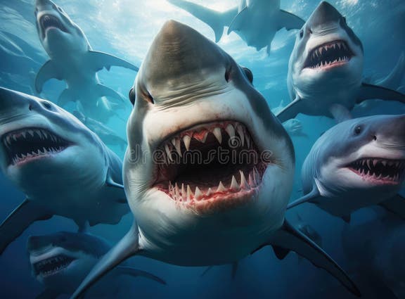 A group of sharks stock photo. Image of species, animals - 289744362