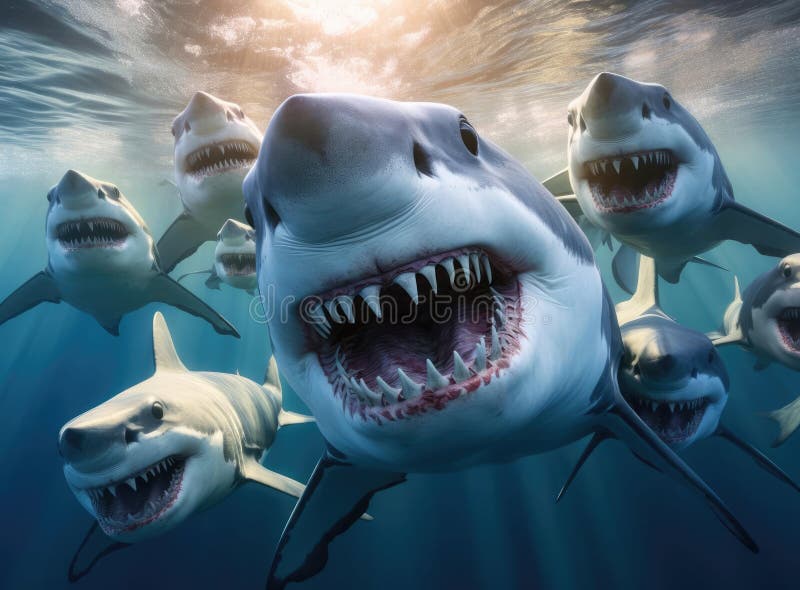 A group of sharks stock image. Image of teeth, background - 289762353
