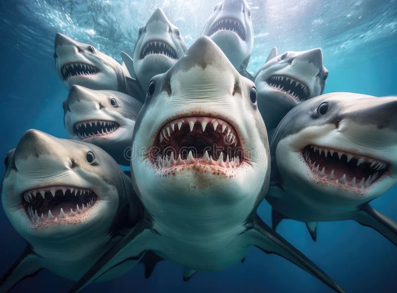 A group of sharks stock photo. Image of reef, dangerous - 289764636