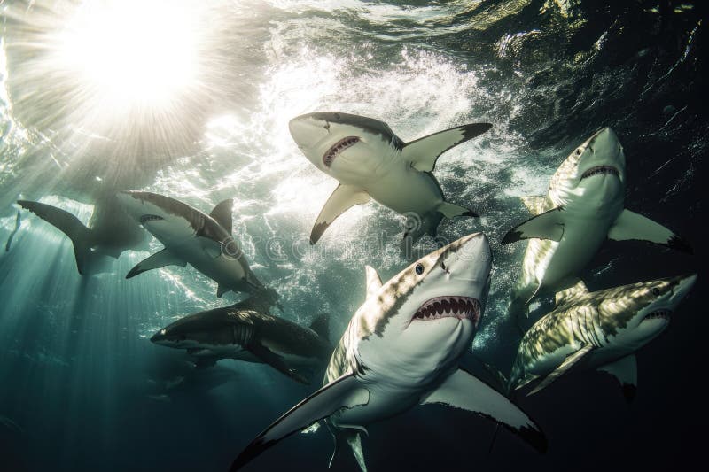 A Group of Sharks Swimming Together in the Ocean Stock Image - Image of ...