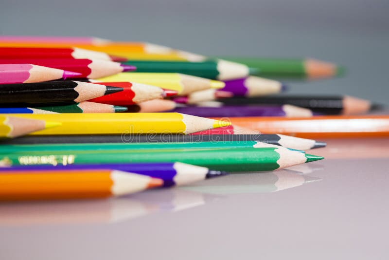 Group of Sharp Colored Pencils with Details and Reflexions Stock Image ...