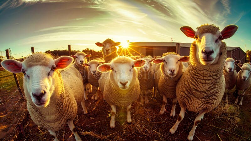 A Group of Sheep Standing on Top of a Lush, Green Grass Field Stock ...