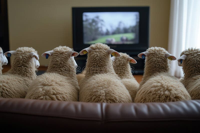 Group of Sheep Watching Television Program on Sofa Stock Image - Image ...