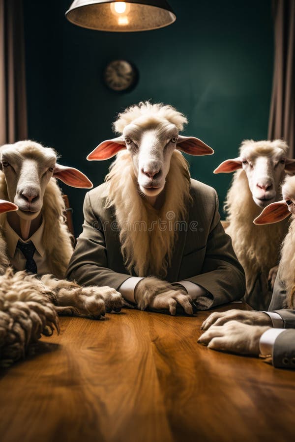 Group of Sheep Wearing Suits and Ties Sitting at Table. Generative AI ...