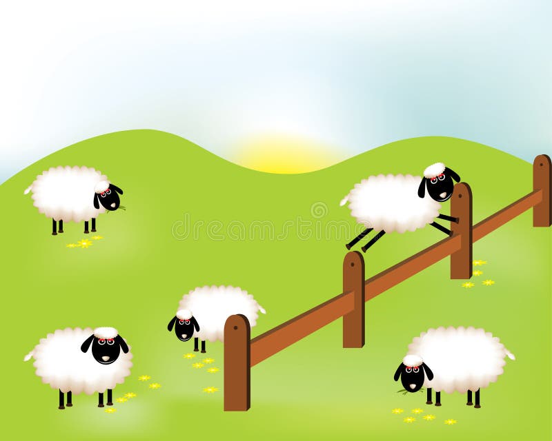 Sheep Jumping the Fence, Count of the Sheep, Night, Cartoon. Stock ...