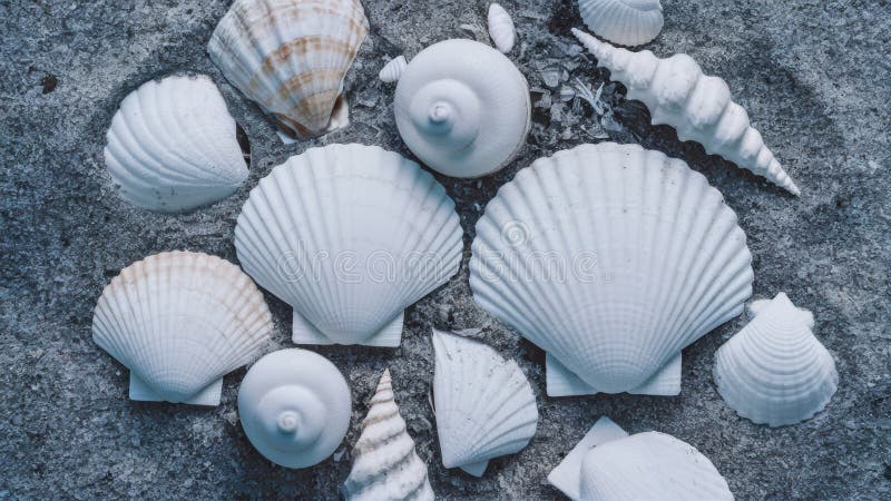 A Group of Shells are Arranged on a Stone Surface, AI Stock Photo ...