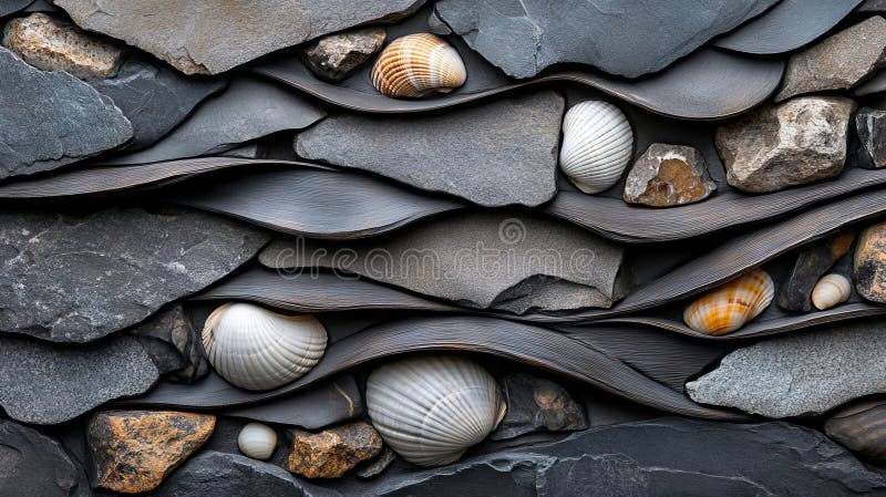 A Group of Shells Sitting on Top of a Pile of Rocks Stock Photo - Image ...