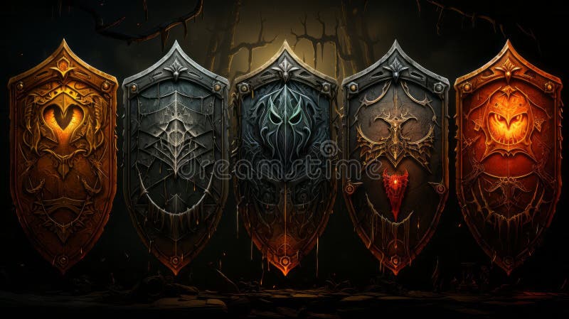 A Group of Shields with Designs Stock Illustration - Illustration of ...