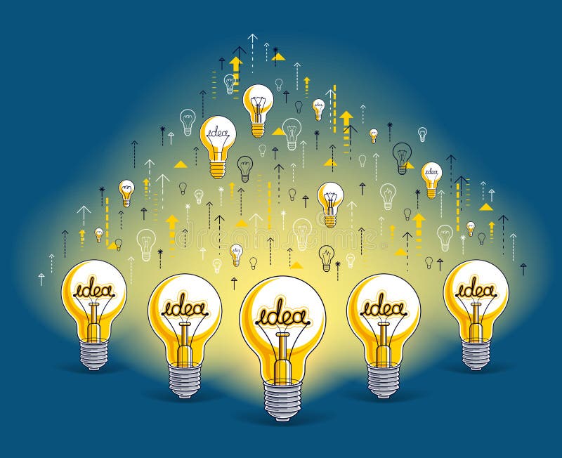 Group of Shining Light Bulbs Represents Idea of Creative People ...