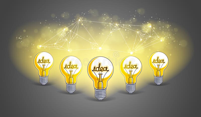 Group of Shining Light Bulbs Represents Idea of Creative People ...