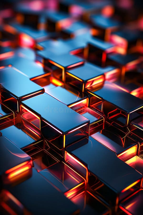 Group of Shiny Blue and Red Objects with Red Lights. Generative AI ...