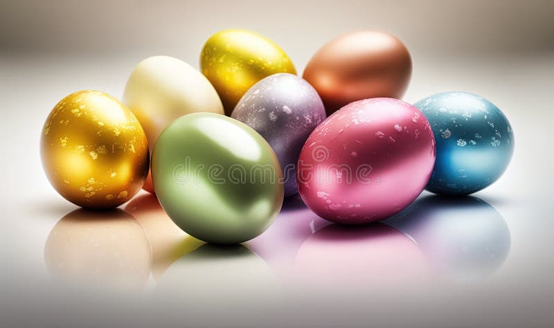 A Group of Shiny Colored Eggs Sitting on Top of Each Other on a White ...