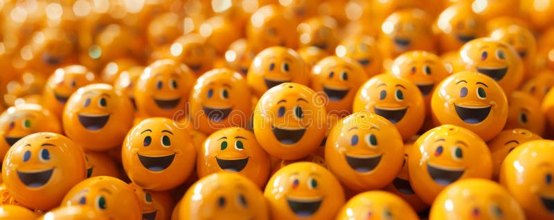 Group of Shiny Yellow Spheres Showing Happy Faces is Creating Positive ...