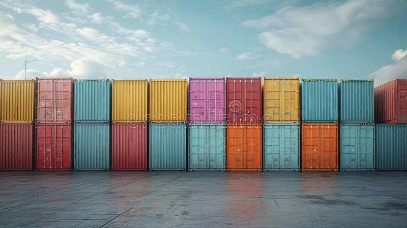 A Group of Shipping Containers Stacked High on a Cargo Ship ...