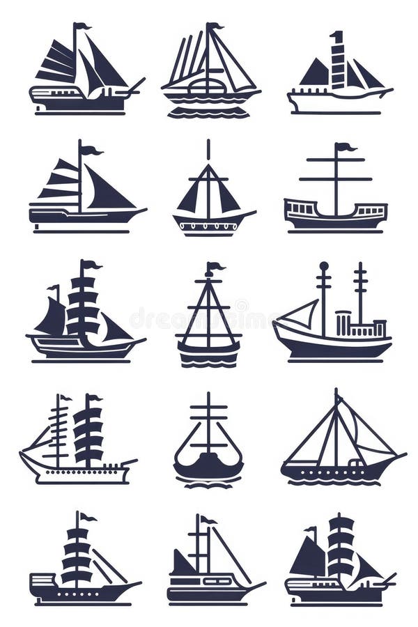 A Group of Ships on a Plain White Background. Ideal for Transportation ...