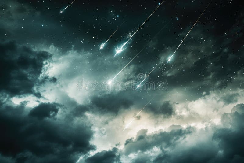 A Group of Shooting Stars Streaking Across the Dark Blue Sky on a Clear ...