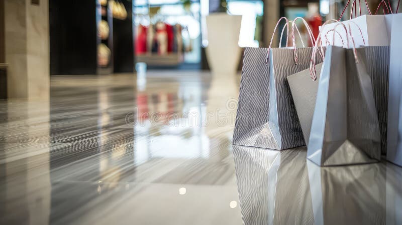 A Group of Shopping Bags on a Shiny Floor in a Retail Store Stock Photo ...