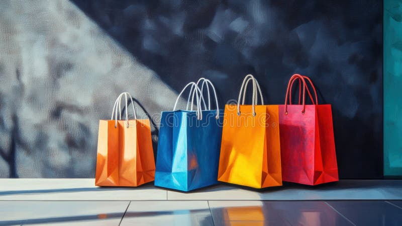 A Group of Shopping Bags Sitting on a Floor Stock Illustration ...