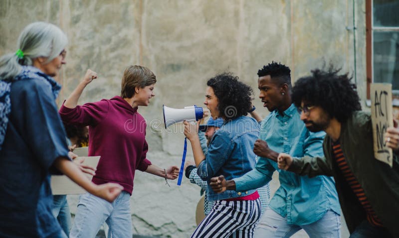 Group of People Activists Protesting on Streets, Strike, Demonstration ...