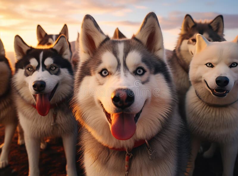 A Group of Siberian Huskies Stock Image - Image of dogs, outdoors ...