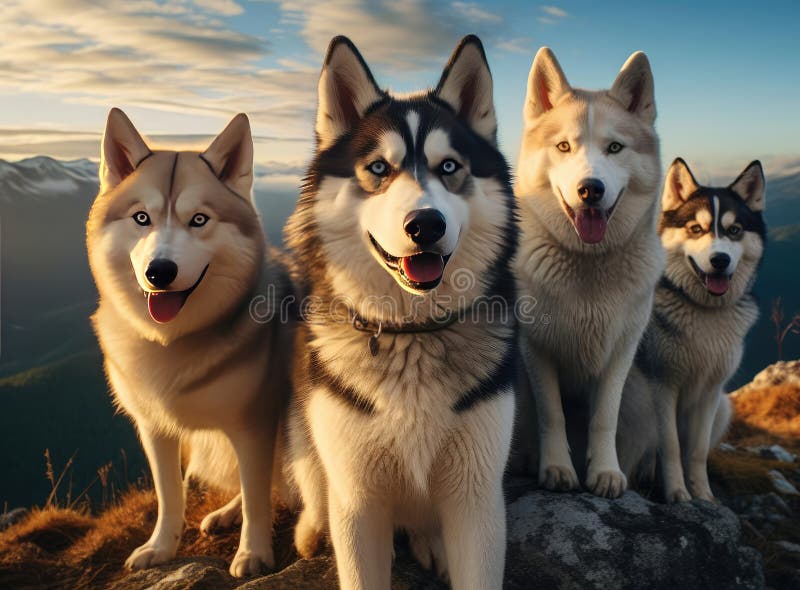 A Group of Siberian Huskies Stock Photo - Image of purebred, husky ...