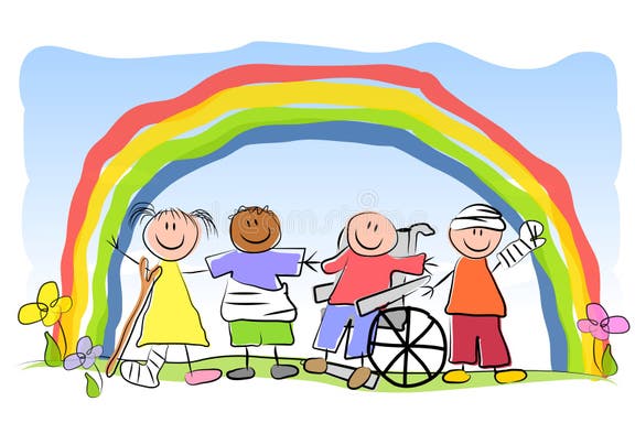 Group of Sick Kids Rainbow stock illustration. Illustration of children ...
