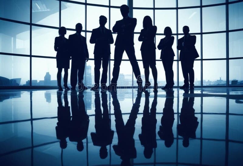A Group of Silhouetted Business People Standing in a Office Lobby with ...