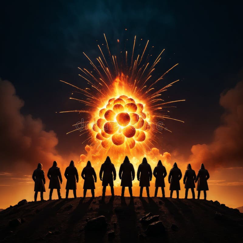 Silhouetted Figures Watching Explosive Firework Display Stock Image ...