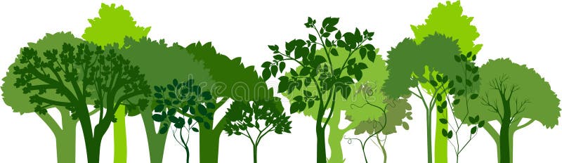 Group of Silhouettes of Green Trees. Stock Vector - Illustration of ...