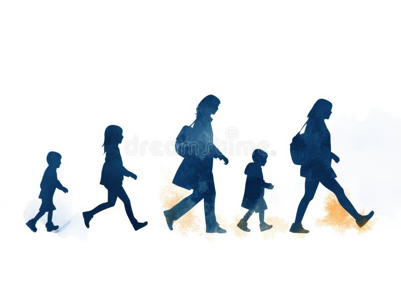 A Group of Silhouettes Represent Children and Their Educators Walking ...