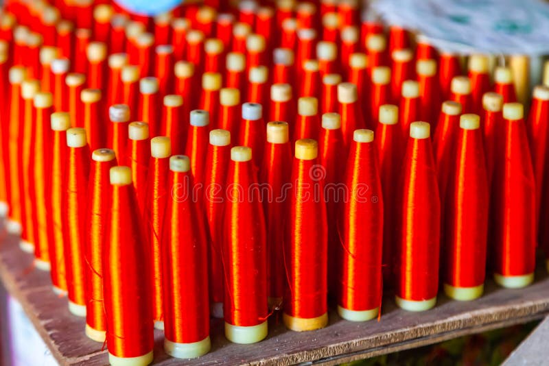 Group of Silk Spools with Red Silk Thread Yarn for Weaving Machine To ...