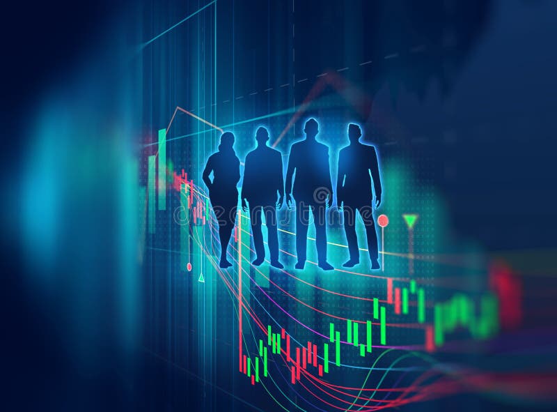 Group of Silouette Business People on Technology Background Stock ...
