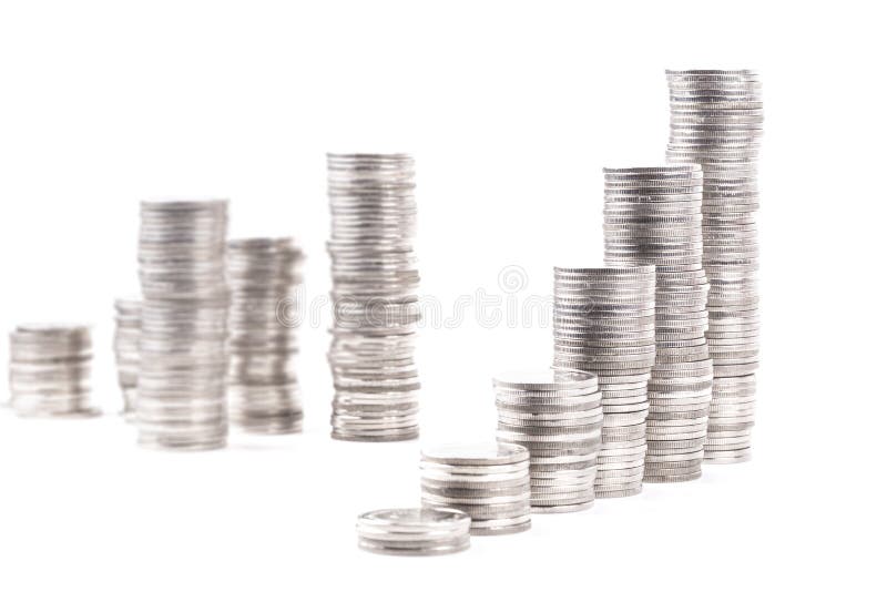 A Group of Silver Coin Set in Form of Growth Graph Shallow Focus Stock ...