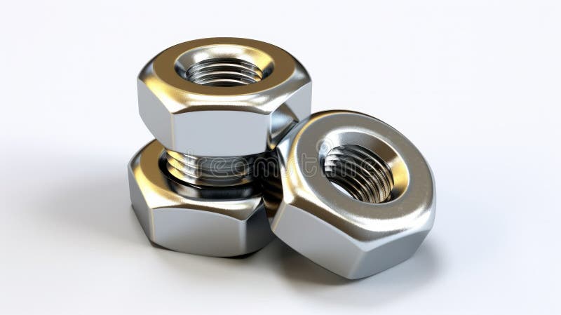 Group of Silver Metal Nuts Isolated on White Background. Neural Network ...